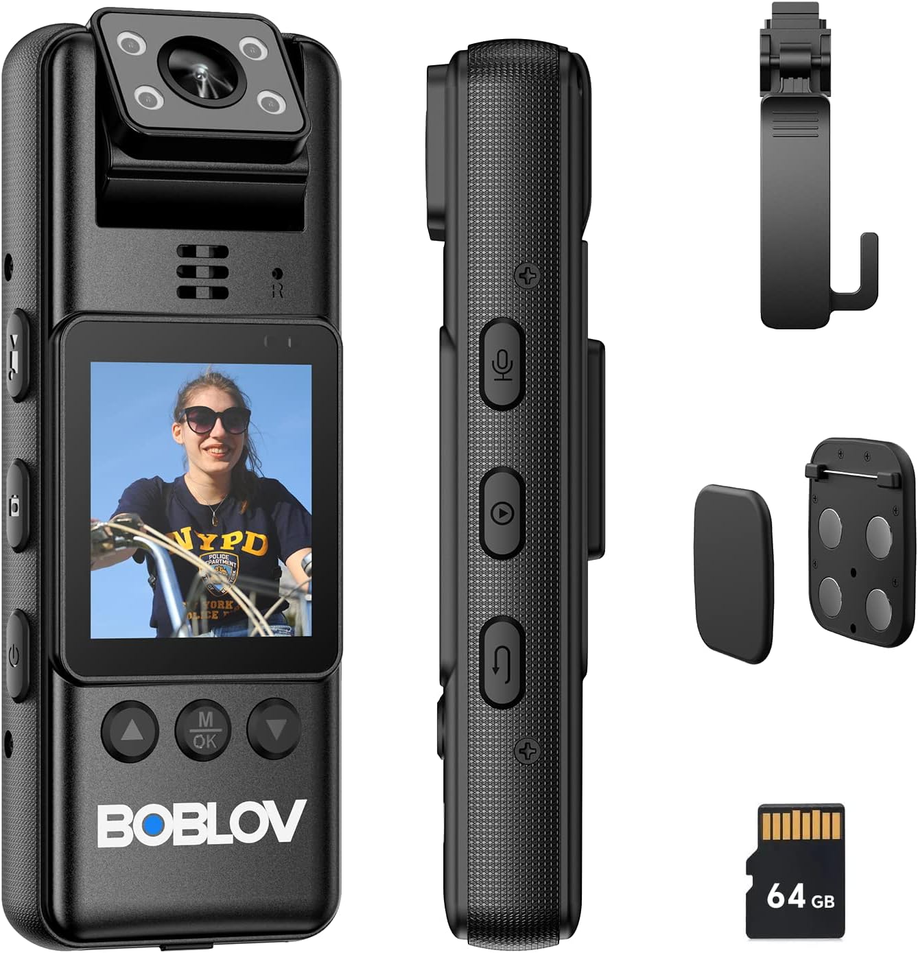 BOBLOV A23 64GB Body Worn Camera, 180° Rotatable Video Camera with ...
