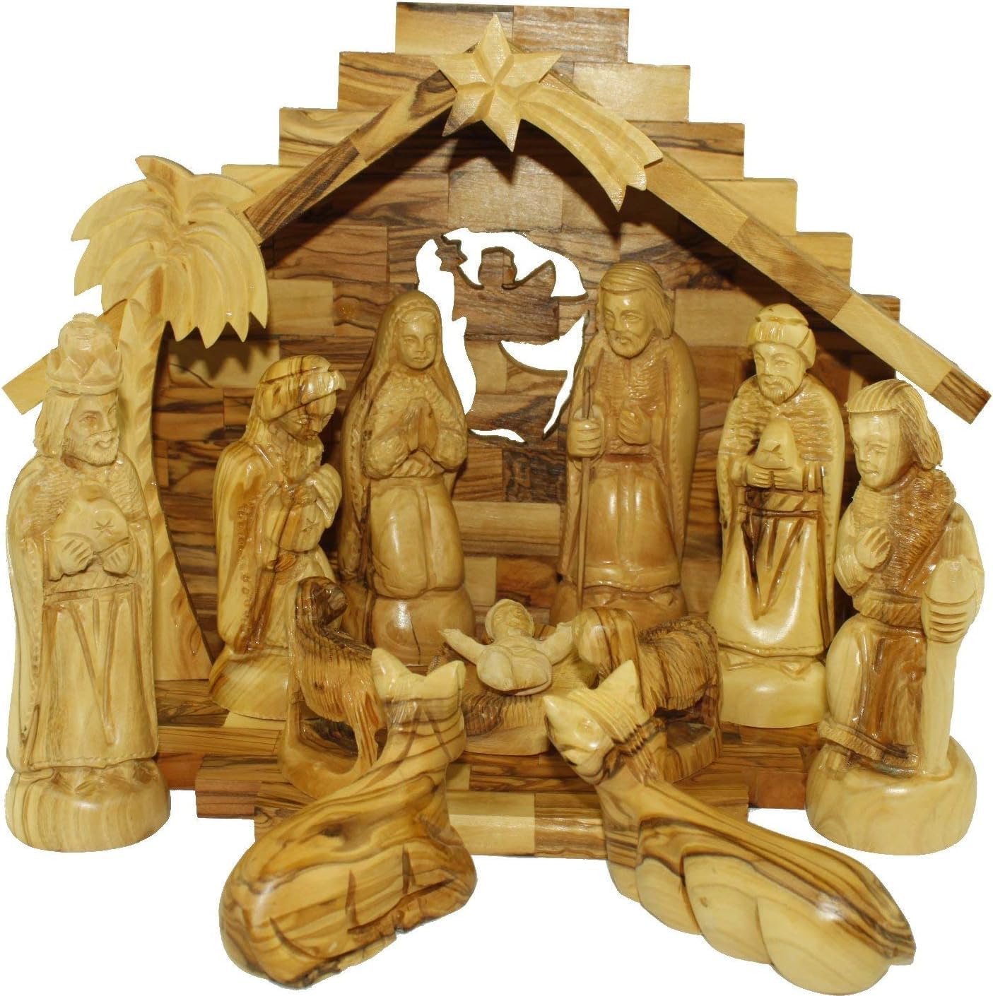 Amazon.com: Holy Land Market Traditional Olive Wood Nativity Set ...