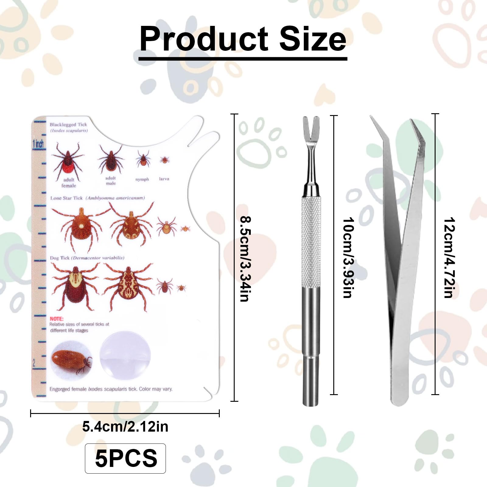 Tick Card with Magnifying Glass, 5 Tick Card with with 2 Stainless ...
