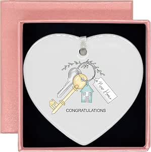 Amazon.com: Heart Shaped White Ceramic Ornament-Congrats New House Gift ...