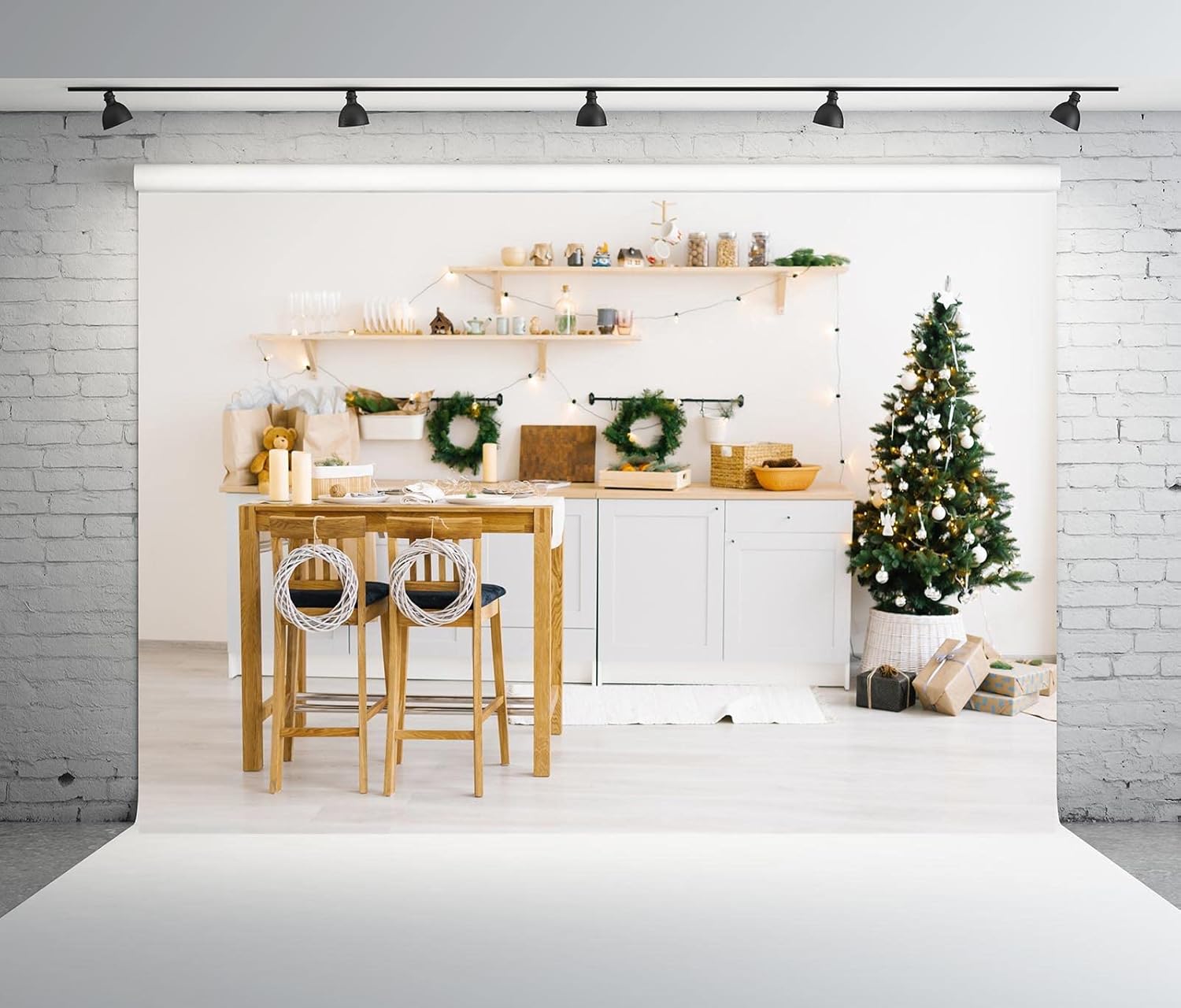 BELECO 8x6ft Fabric Christmas Kitchen Backdrops for Photography Modern ...