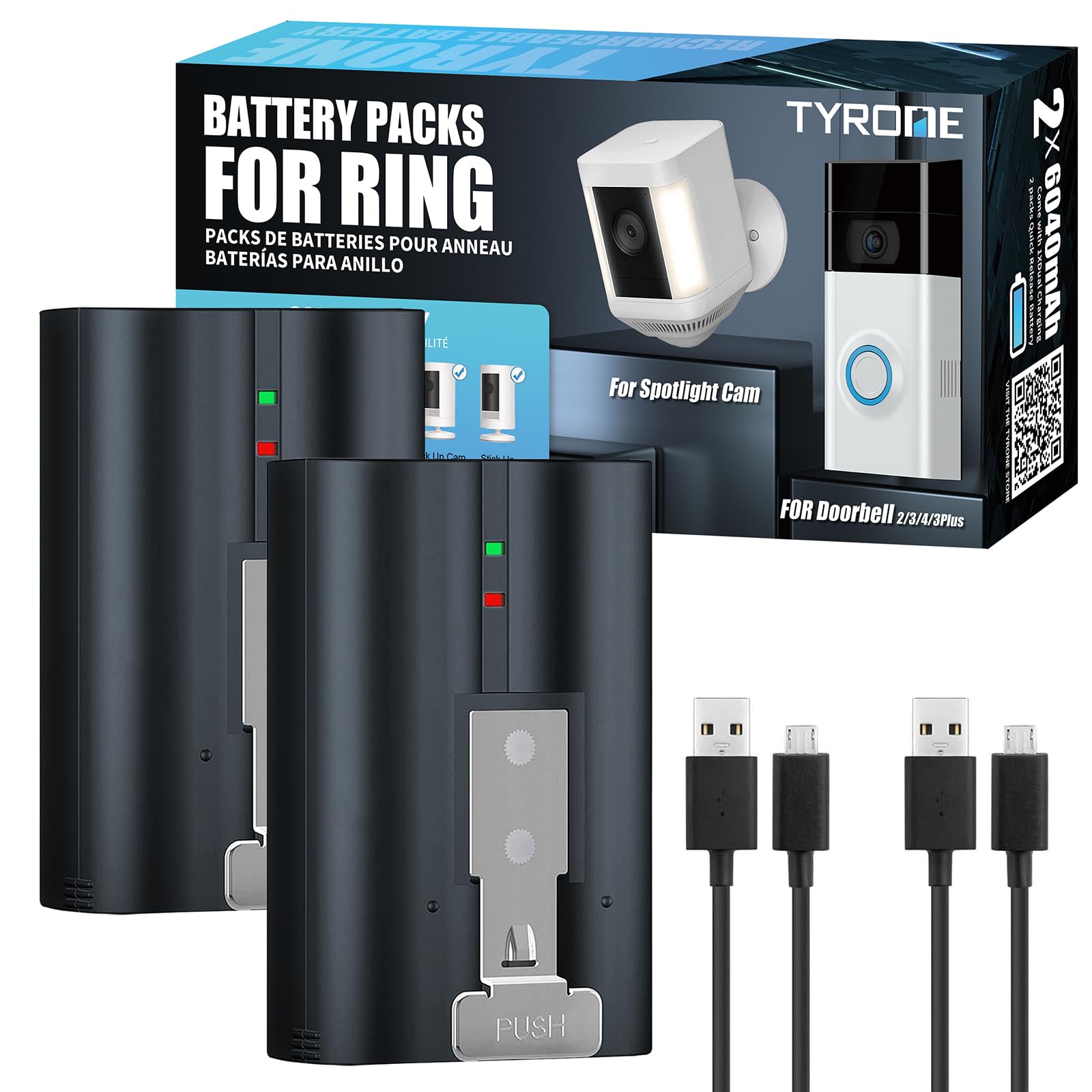 Amazon.com : tyrone 2 Pack Rechargeable Camera Battery Compatible Ring ...