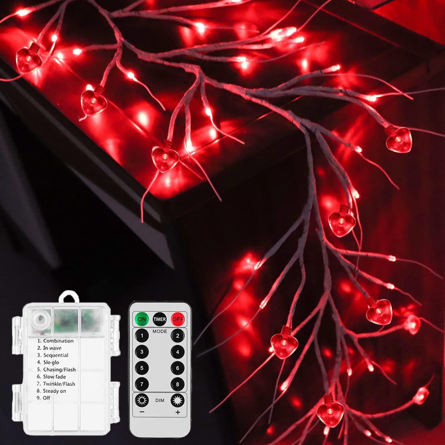 Amazon.com: [Timer 8 Modes Remote] 45 LED Brich Heart Garland Lights ...