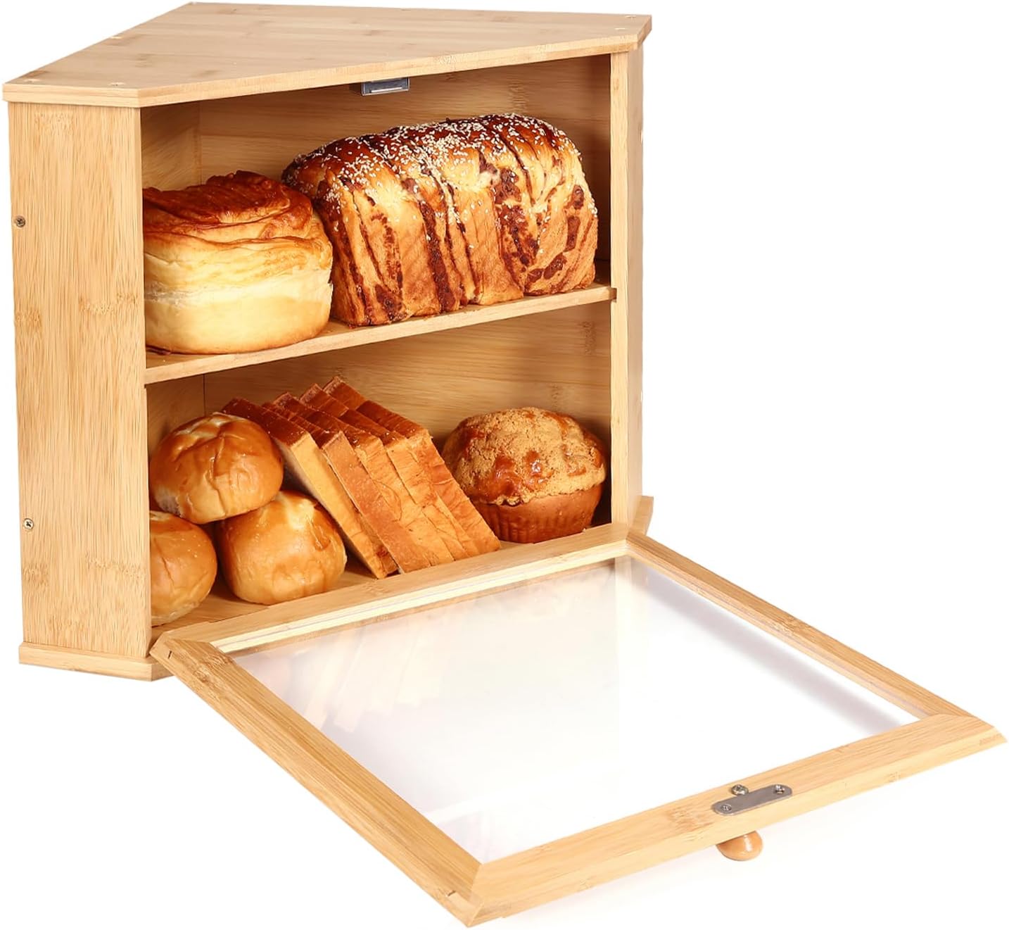 Amazon.com: NewEle Bamboo Corner Bread Box - Double Layer Bread Box for ...