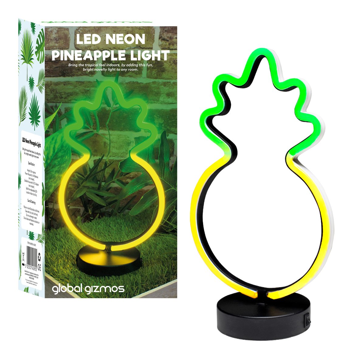 Global Gizmos LED Neon Pineapple Light 30cm Powered by Battery or DC ...
