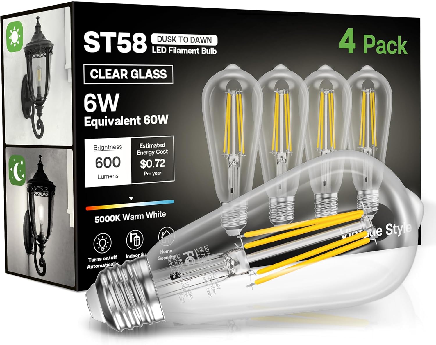 Eastiya Dusk to Dawn Light Bulbs, 6W Equivalent 60W, Cool White 5000K ...