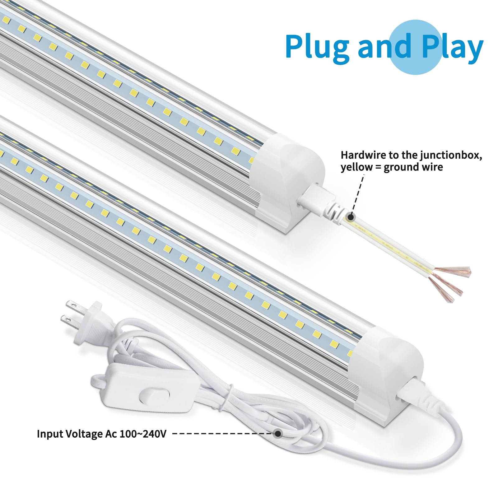Snapklik.com : 2FT LED Shop Light, 20W 2500LM 5000K Daylight White, T8 ...