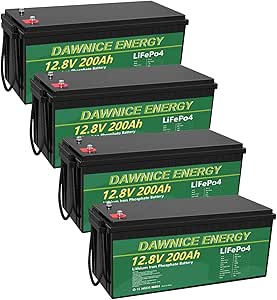 Amazon.com: Dawnice 12V 200Ah LiFePO4 Battery [4 Pack] 10240Wh Rechargeable Lithium Batteries ...