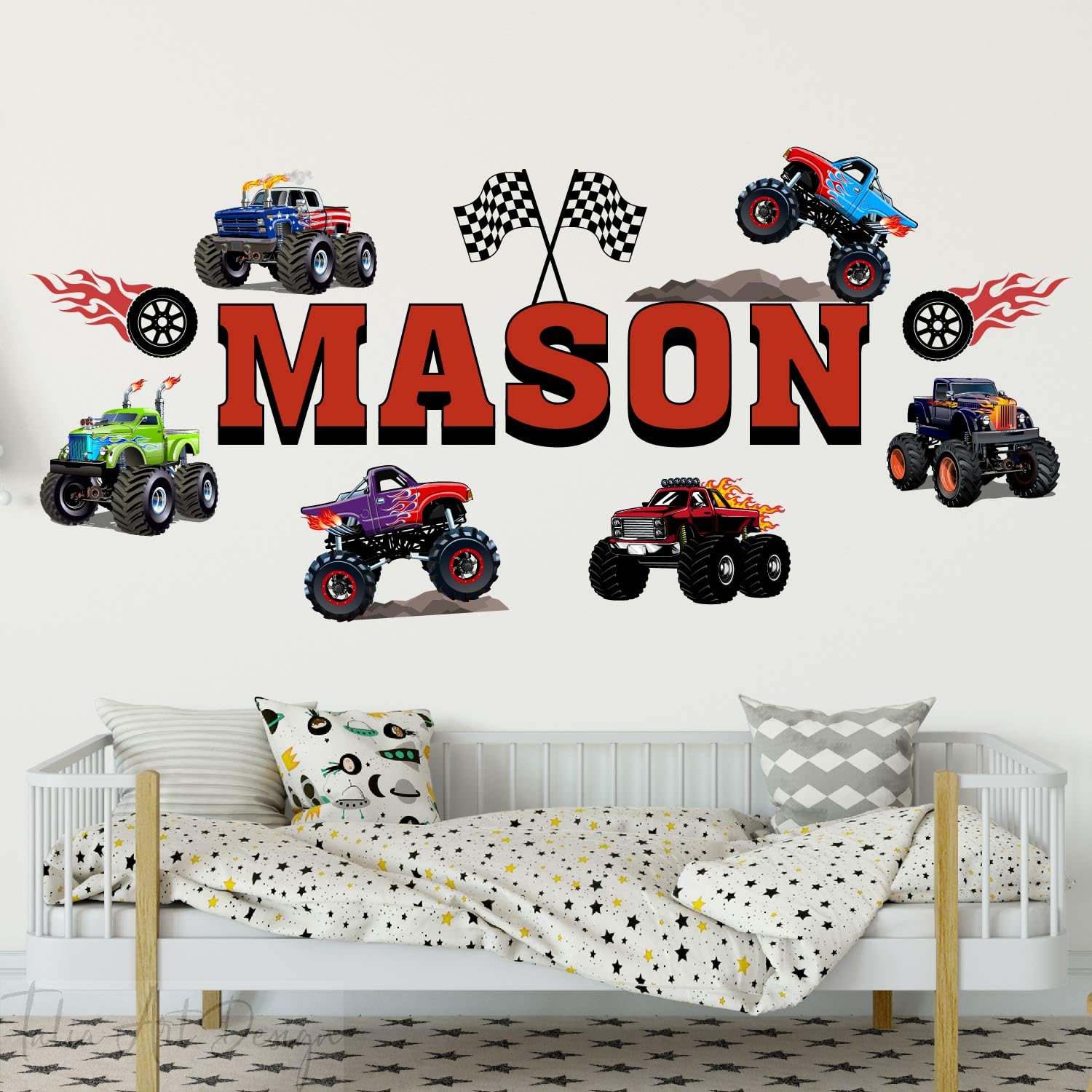 Amazon.com: Monster Truck Wall Decal with Custom Name, DIY Sticker for ...