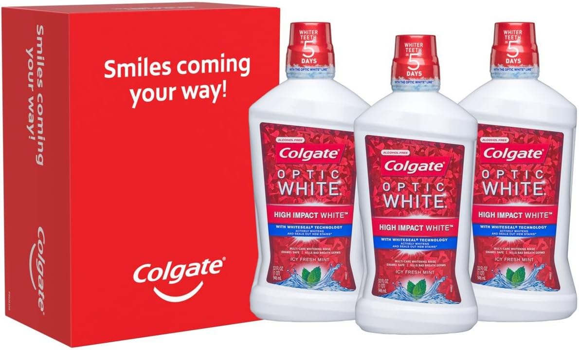 Amazon.com: Colgate Optic White Whitening Mouthwash, Fresh Mint - 946mL ...