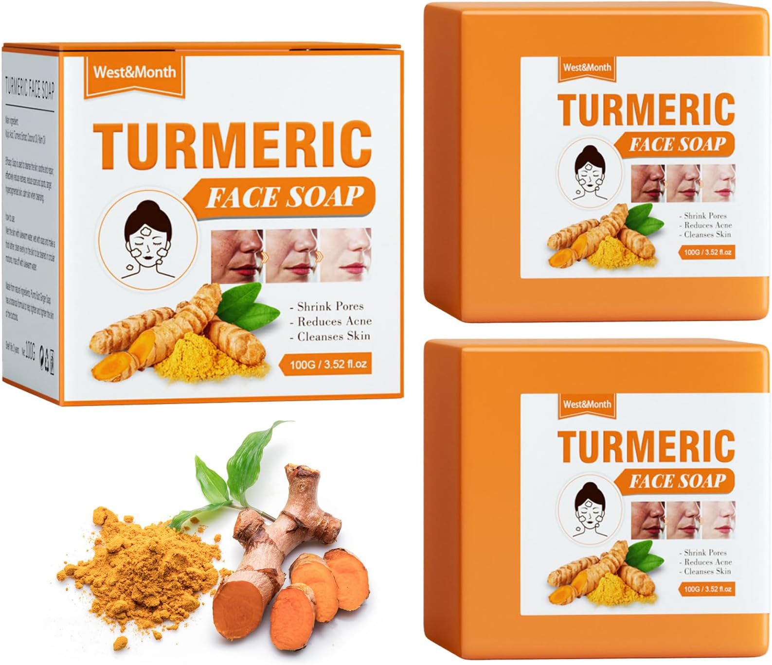 Amazon.com: 2Pcs Natural Turmeric Soap Bar for Face & Body, Turmeric ...