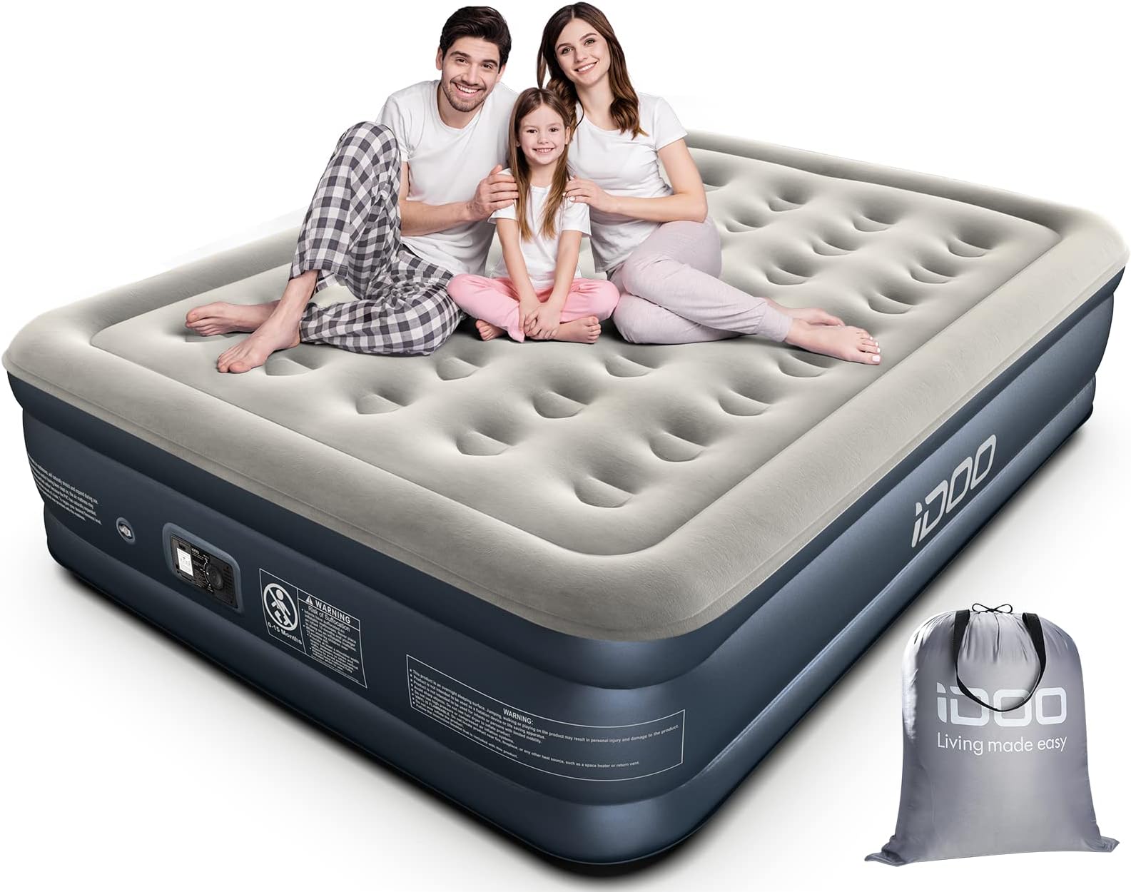 iDOO King size Air Bed, Inflatable bed with Built-in Pump, 3 Mins Quick ...