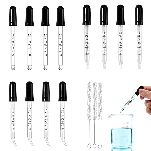 Eye Dropper Glass Pipette 12 Pcs 1ml, Calibrated Capacity Droppers with ...