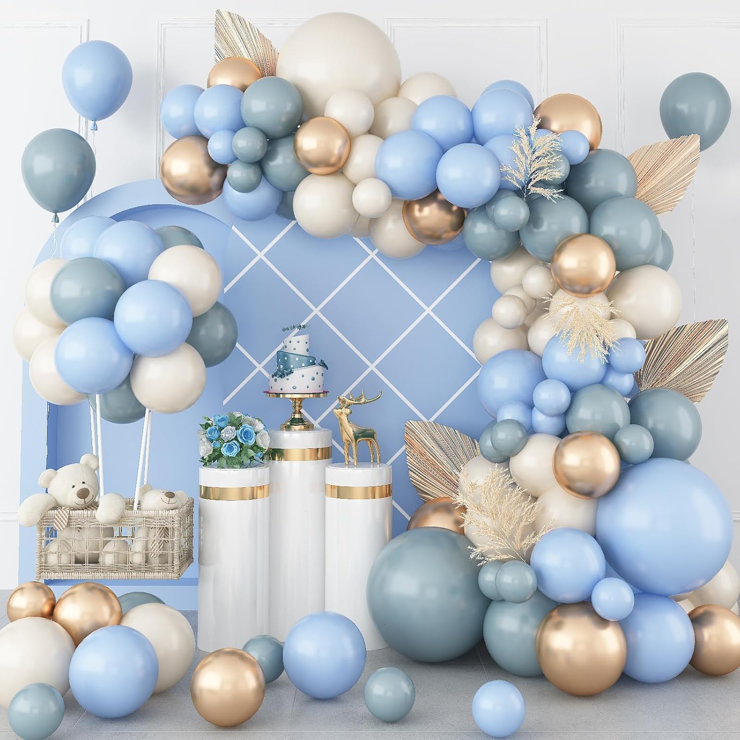 Amazon.com: Blue and Gold Balloon Arch,Dusty Baby Blue Balloons Arch Garland Kit with Fog Baby ...