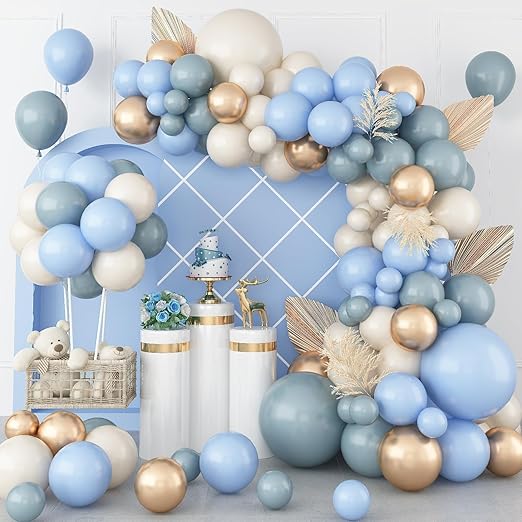 Amazon.com: Blue and Gold Balloon Arch,133pcs Dusty Baby Blue Balloons Arch Garland Kit with Fog ...