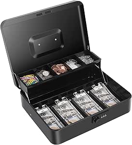Amazon.com: Cash Box with Money Tray and Combination Lock, Large Metal ...