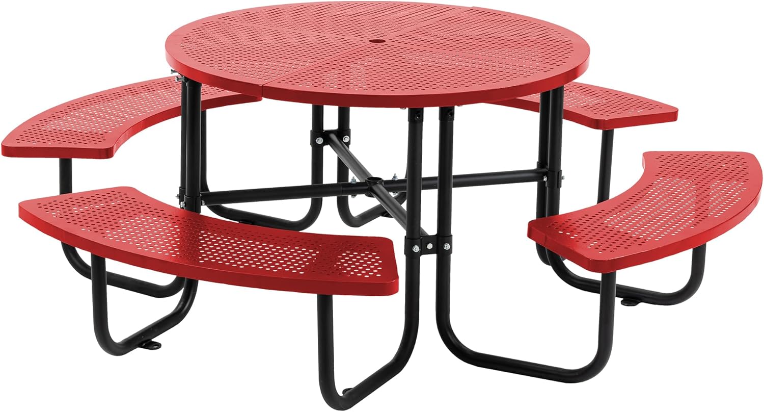 Amazon.com: VISRACK 46" Round Metal Picnic Table with Umbrella Hole ...