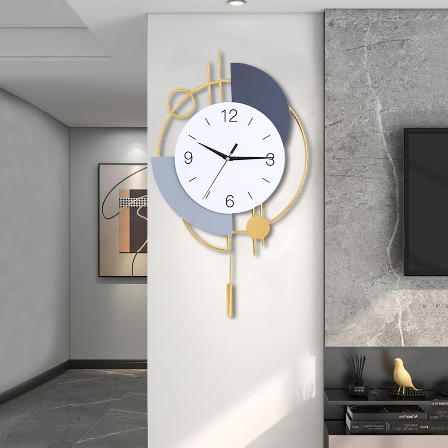 Amazon.com: Decorative Silent Quartz Wall Clock with Pendulum, Battery ...