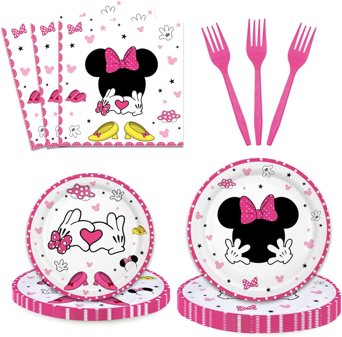 Amazon.com: 96 Pieces Pink Bow Mouse Birthday Party Supplies Tableware ...