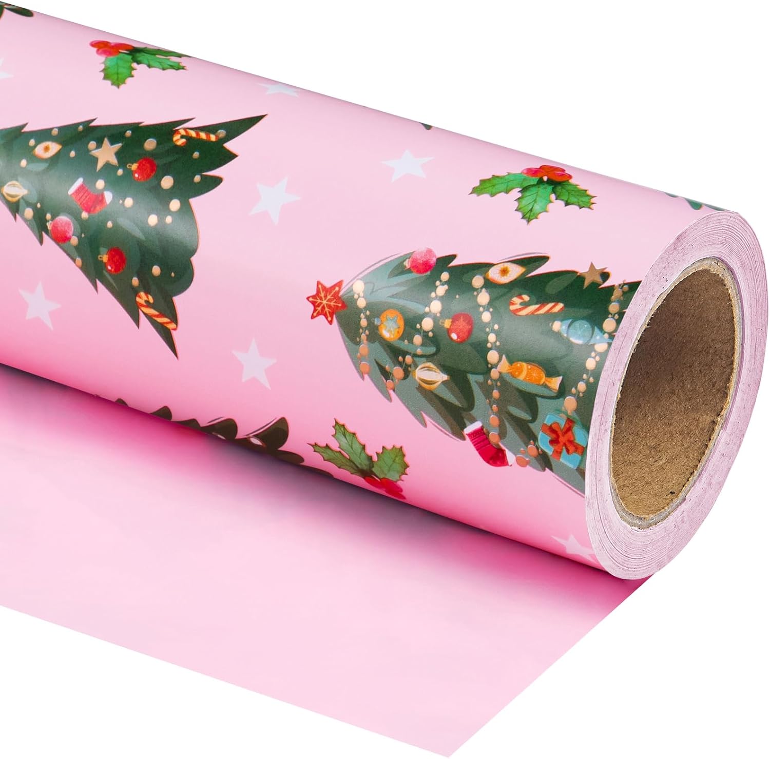Amazon.com: WRAPAHOLIC Reversible Pink Christmas Wrapping Paper - Mini ...