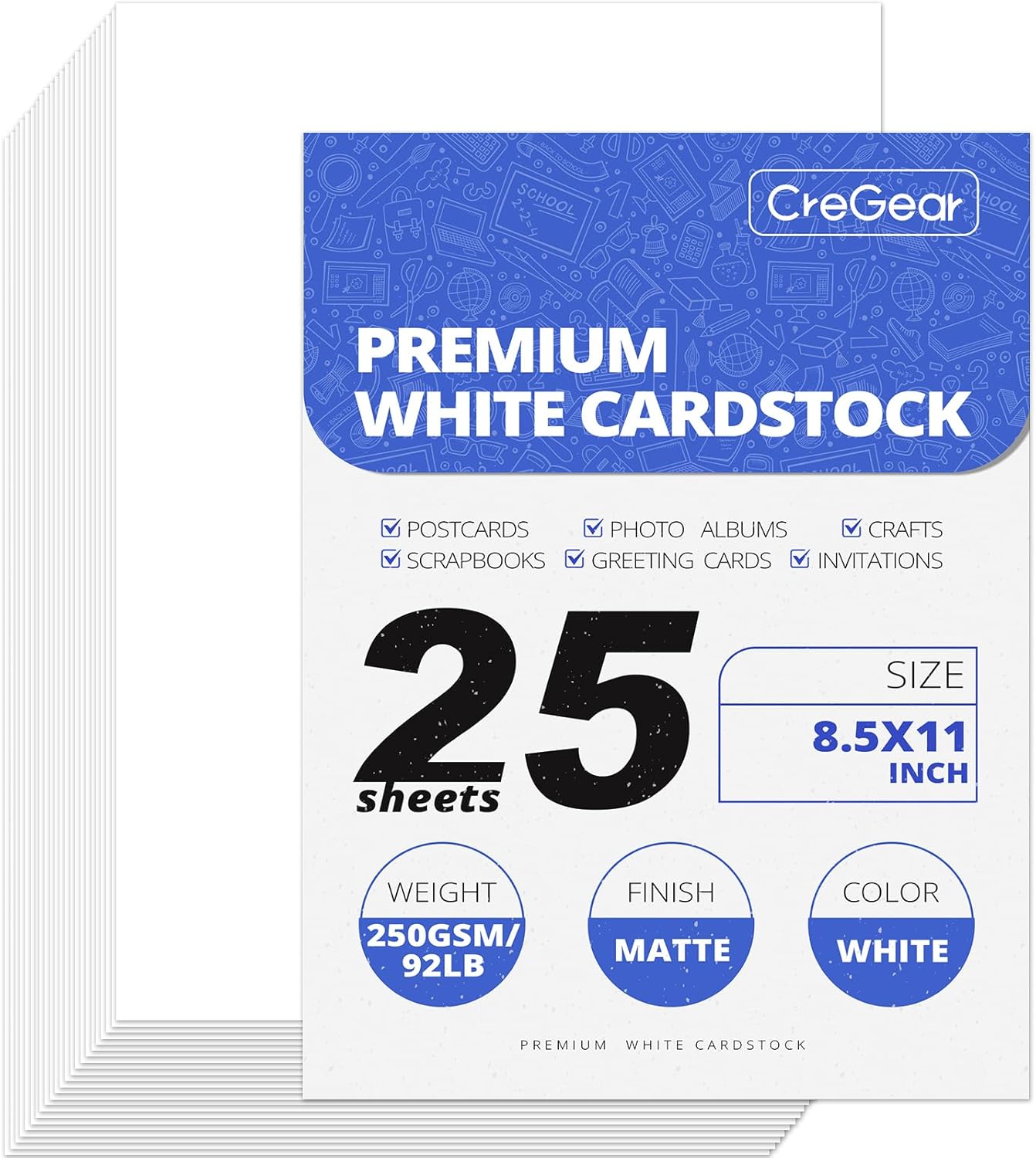 CreGear 25 Sheets White Cardstock 8.5 x 11 Cardstock Paper, Thick ...