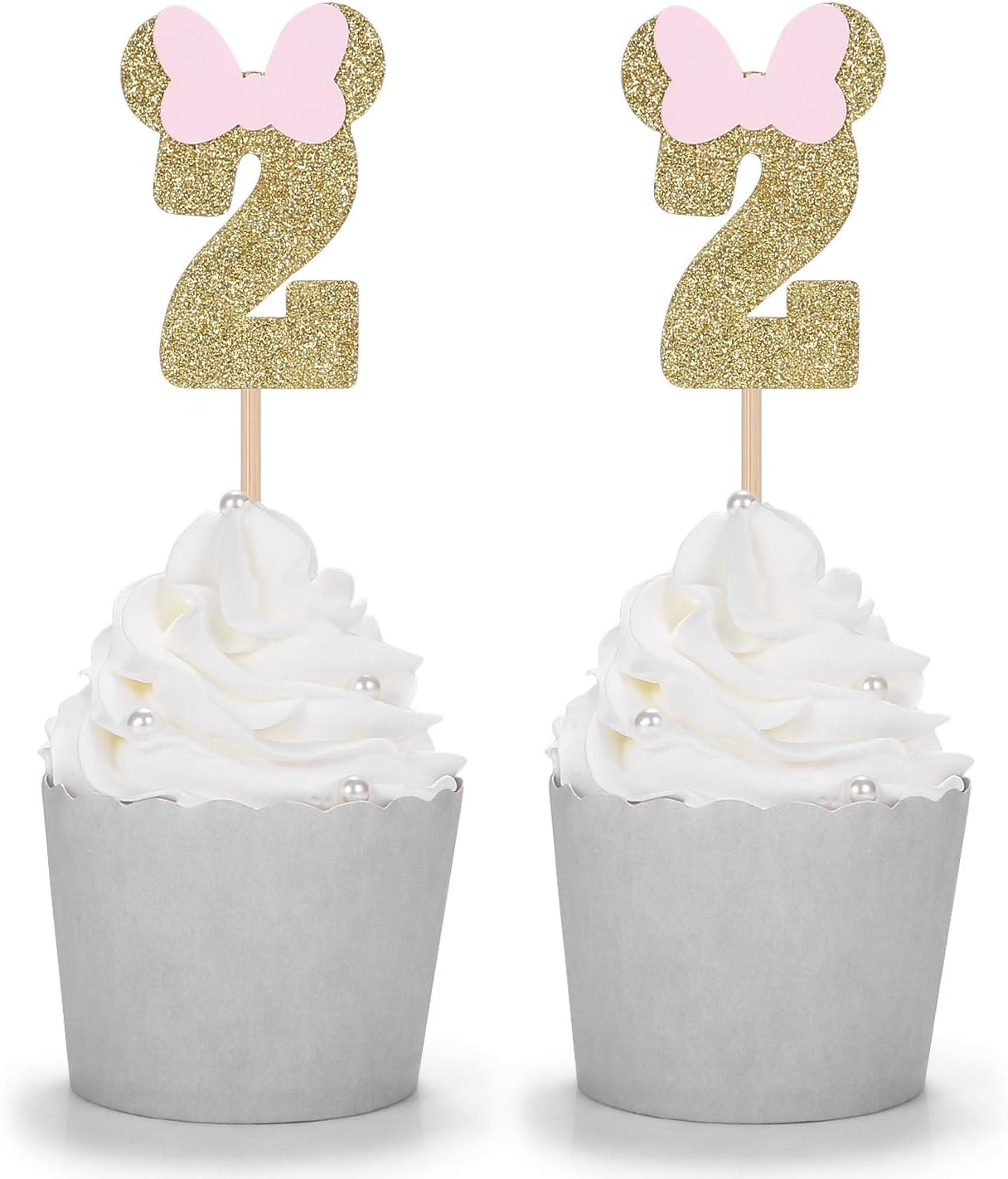 Amazon.com: 24 CT Baby Girl Second Birthday Cupcake Toppers Number 2 ...