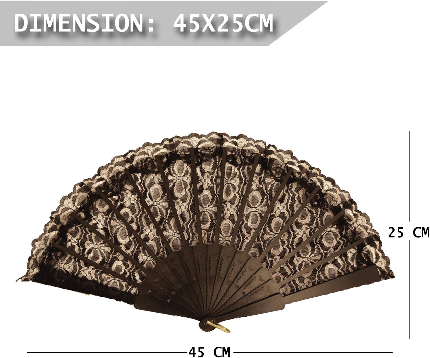Lizzy Black Lace Spanish Fan | Womens One Size Fordable Lace Fan | Hand ...