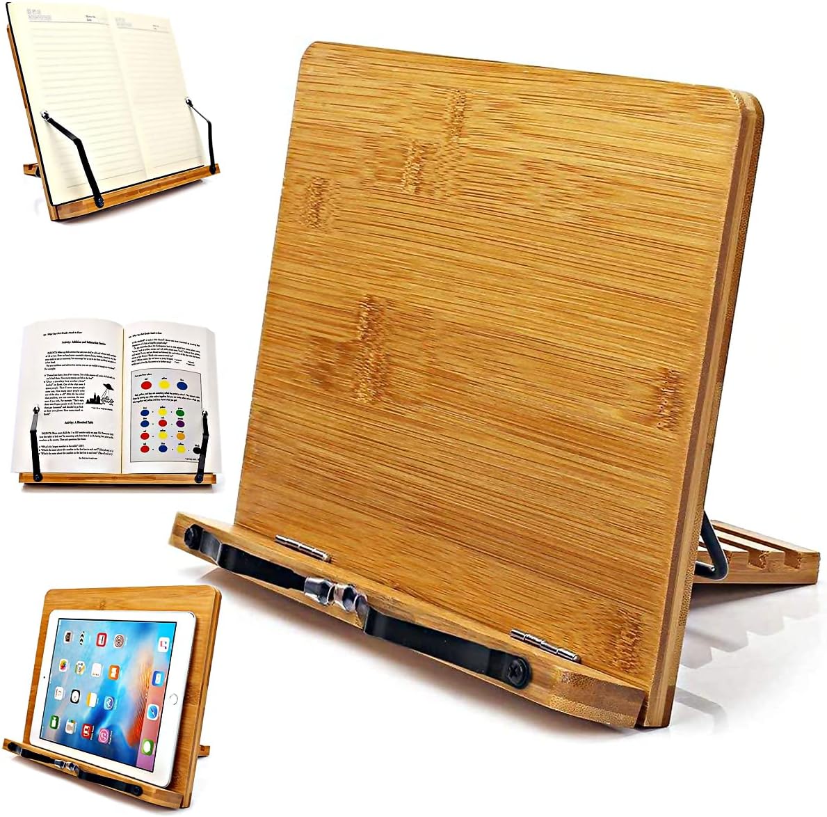XPOWER® Bamboo Book Stand, Large Cookbook Holder Reading Book Holder ...