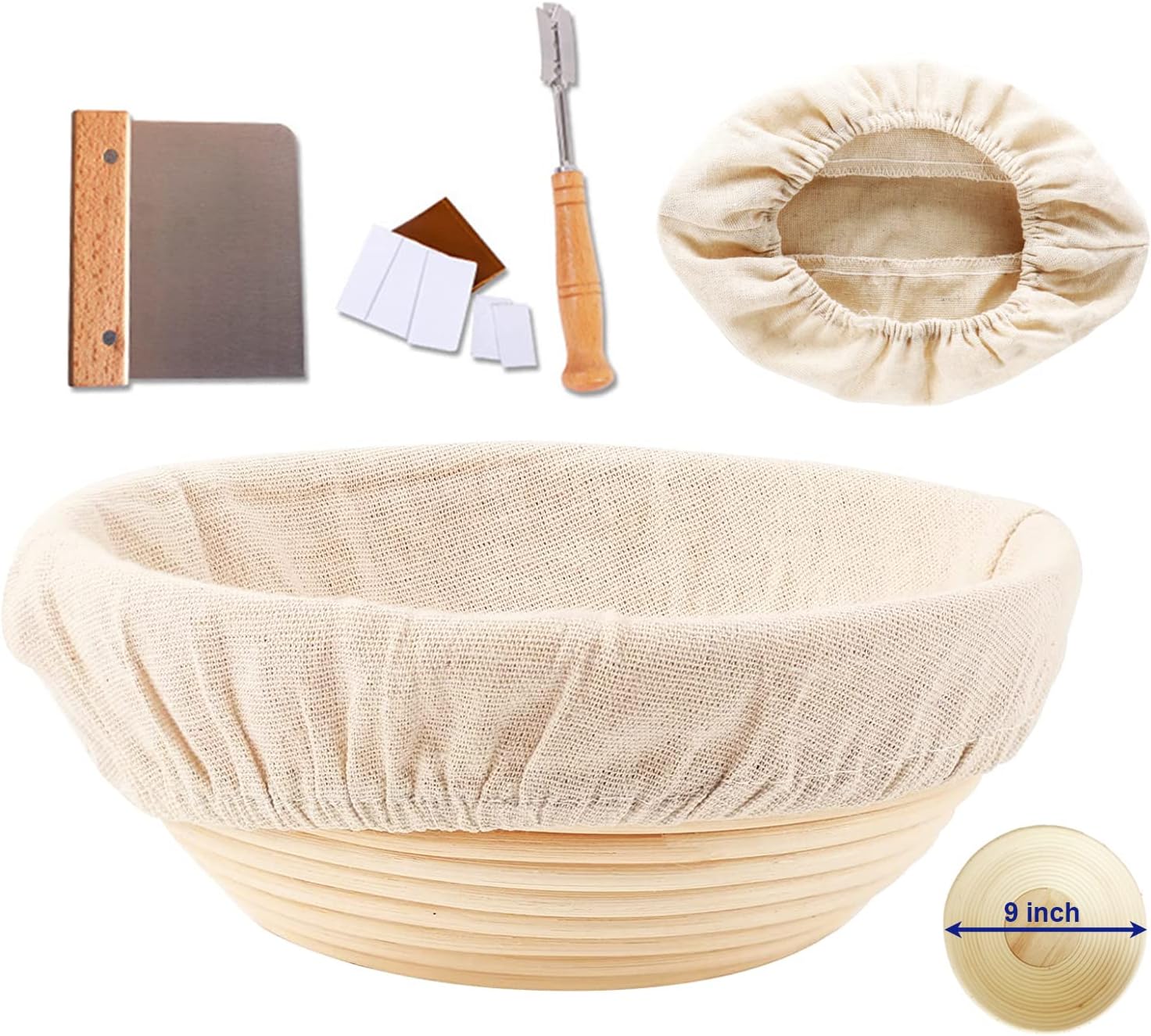 Amazon.com: VVINMO (Round 9 inch) Bread Banneton Proofing Basket(SET A ...