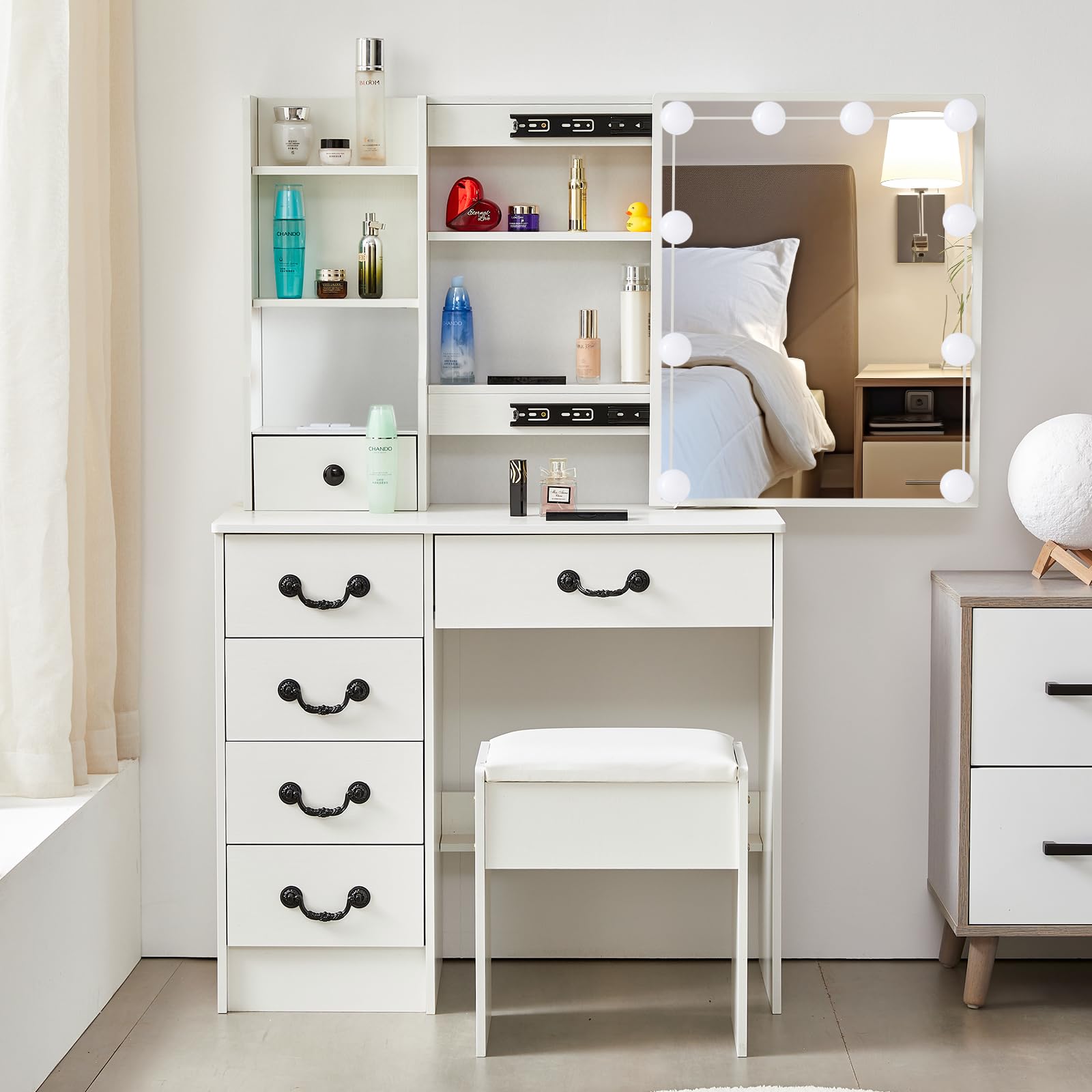 Sdoitltd White Girls Vanity Set with LED Lighted Mirror and Charging ...