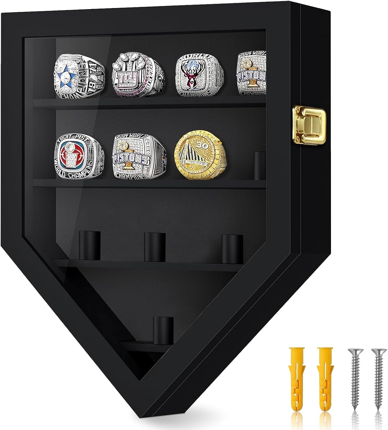Amazon.com: Wooden Championship Ring Display Case: 12 Ring Posts Sports ...
