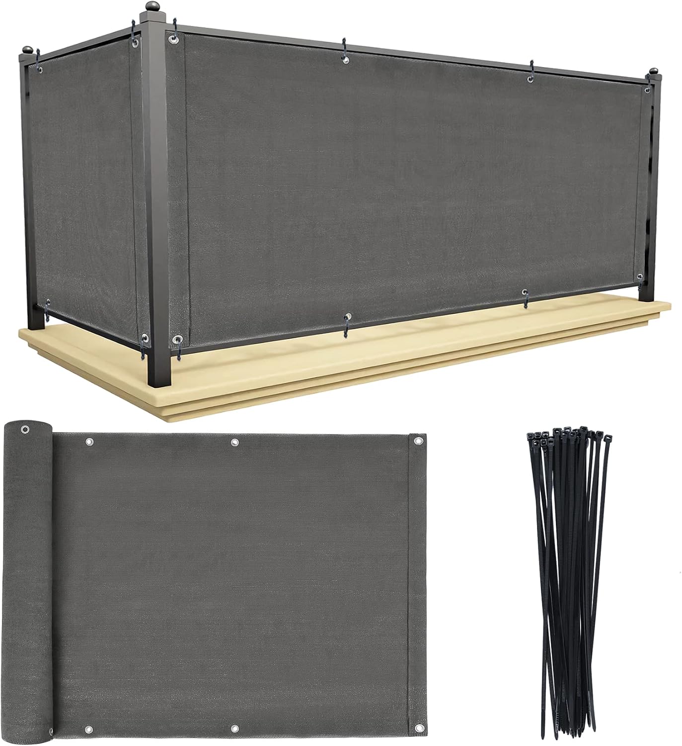 Amazon.com : GLOBREEN Grey Balcony Privacy Screen 3' x 16', 185 GSM ...