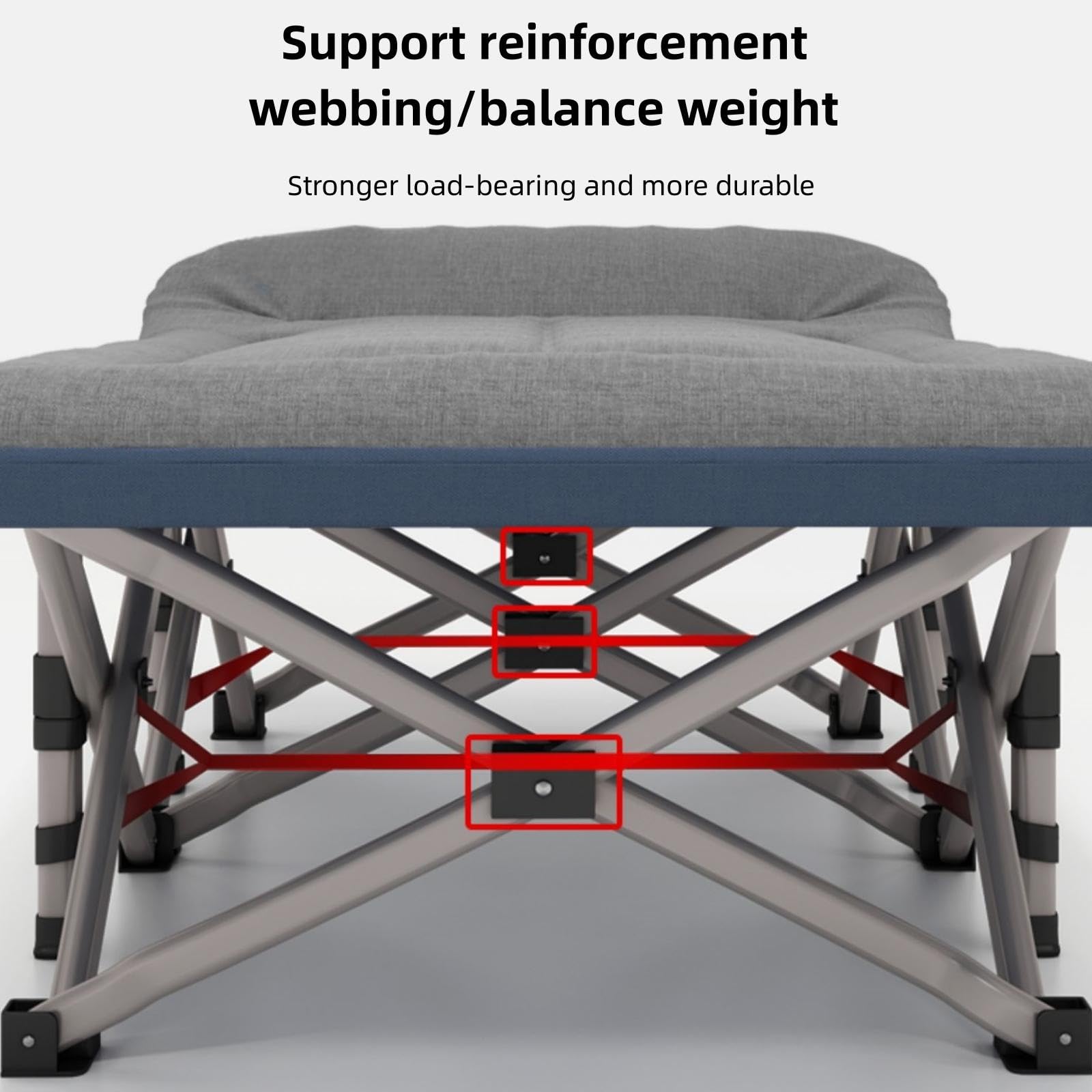 Pat pliabil, WALALLA, Otel/PVC/Panza Oxford, 48x190x71cm, Alb/Negru ...