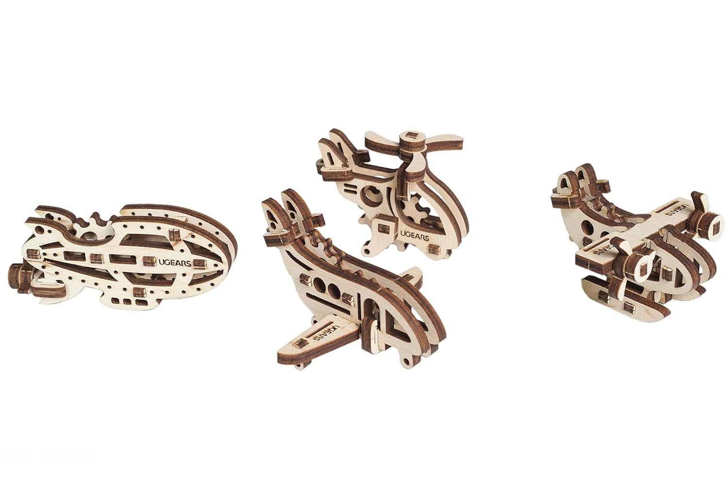 UGears U-Fidgets Aircrafts - Set of 4 (Helicopter, Hydroplane, Airship ...