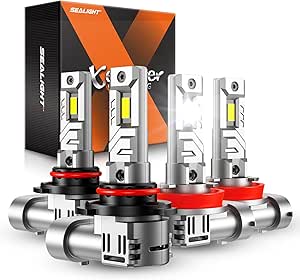 SEALIGHT X1S H11 9005 LED Headlight Bulbs, 800% Brighter 6500K Cool White 9005/HB3 H11/H8/H9/H16 ...