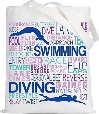 Amazon.com: LEVLO Swim Girl Canvas Tote Bag Swimming Team Gift Swimmer ...