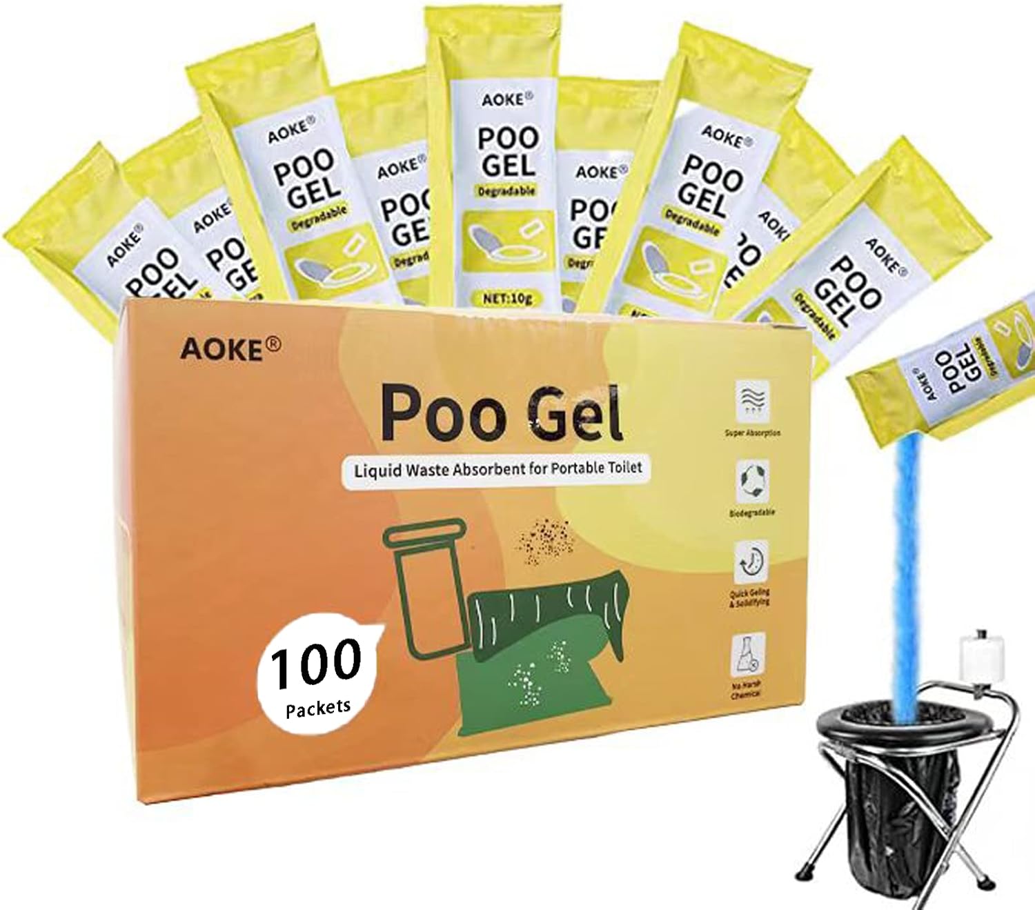 Amazon.com: AOKE Portable Toilet Powder, Lemon 100 Pack Poo Gel for ...