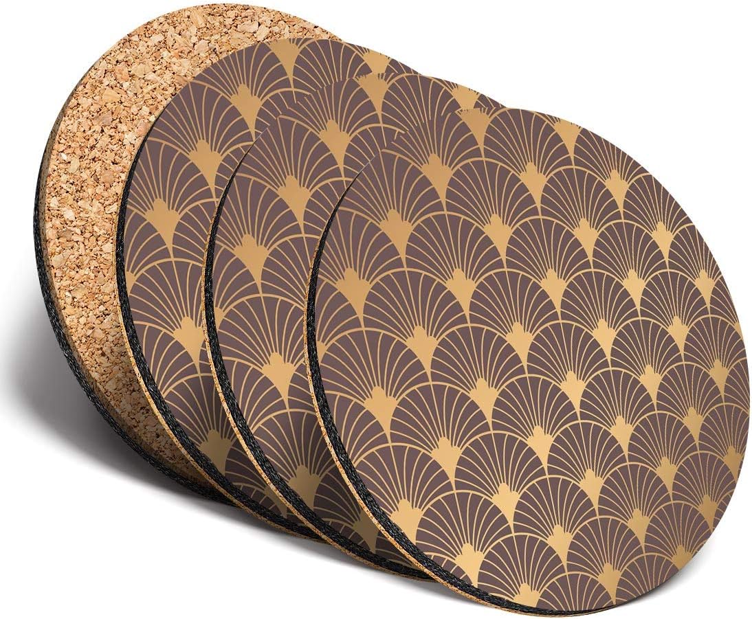 4 Set - Art Deco Coaster - Green Gold Geometric Wallpaper Retro #12546 ...