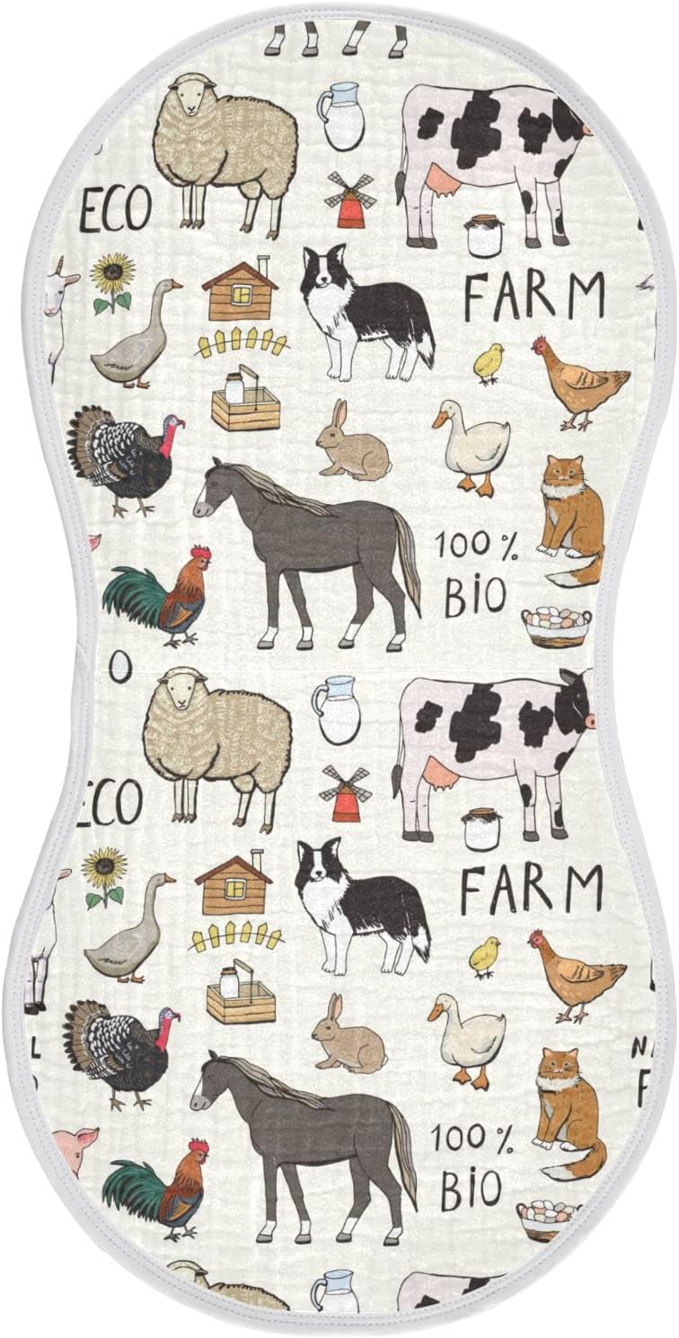 Amazon.com: Kigai Farm Animals Muslin Baby Burp Cloths - Super ...