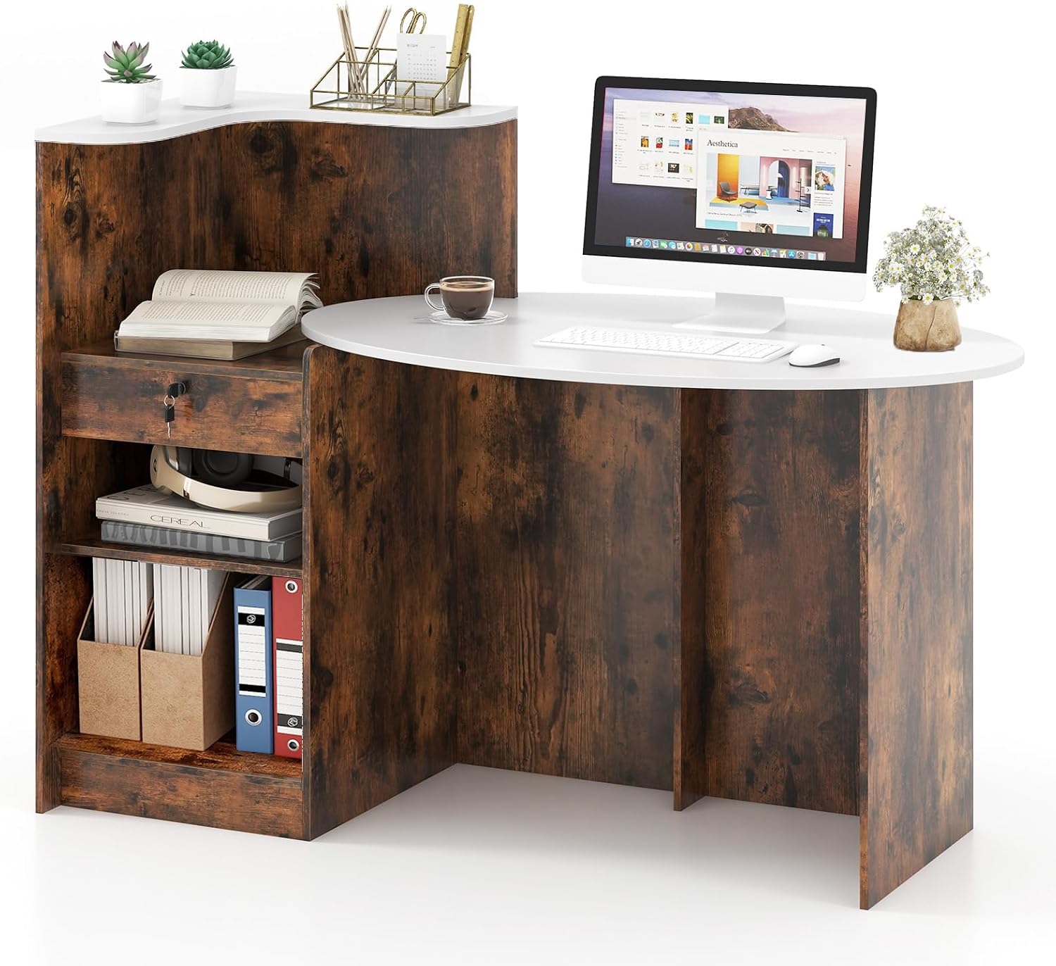 Amazon.com: SILKYDRY Reception Desk, 54" Large Retail Checkout Counter ...