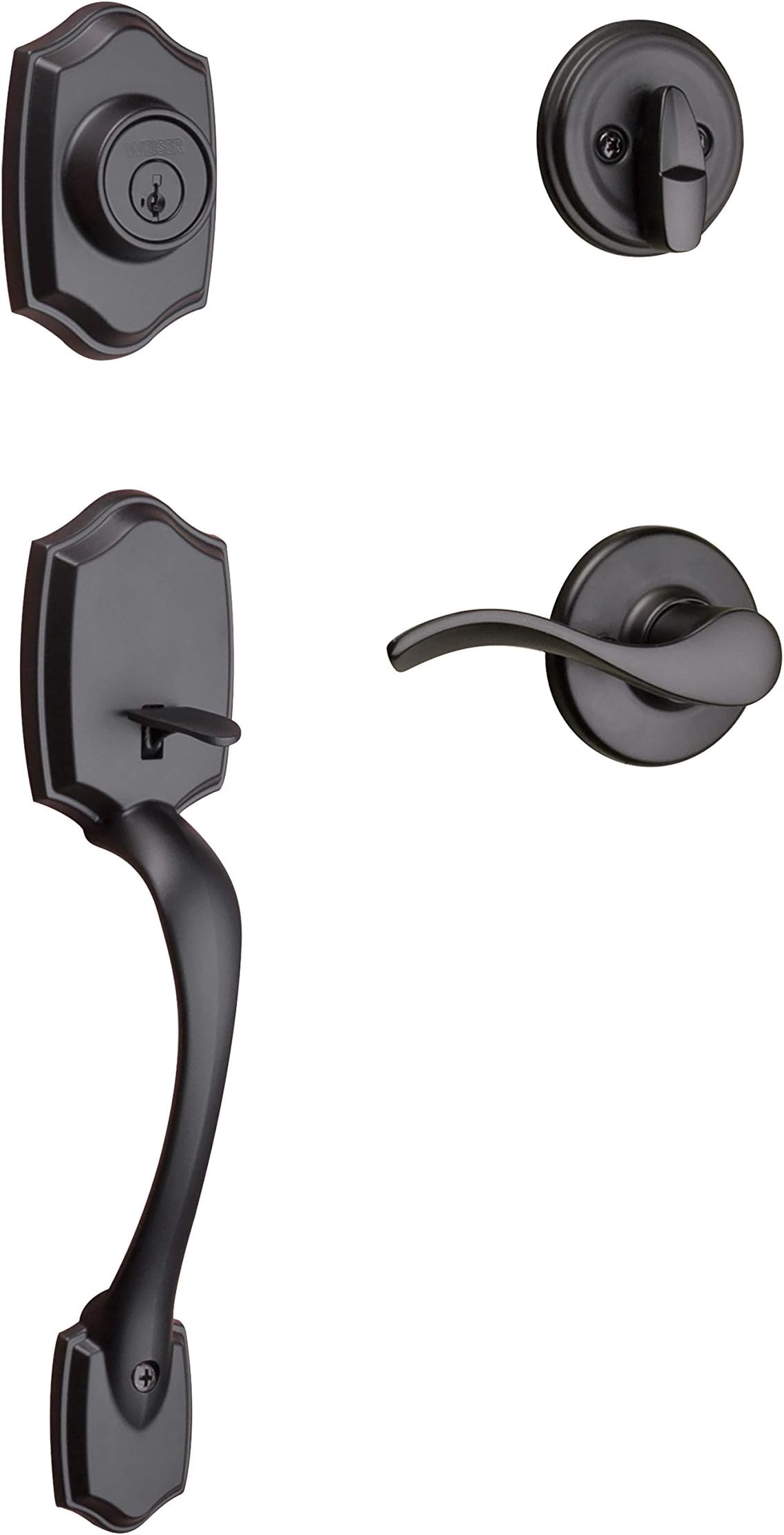 Weiser Matte Black Front Door Lock and Handle Set, Brentwood Deadbolt ...