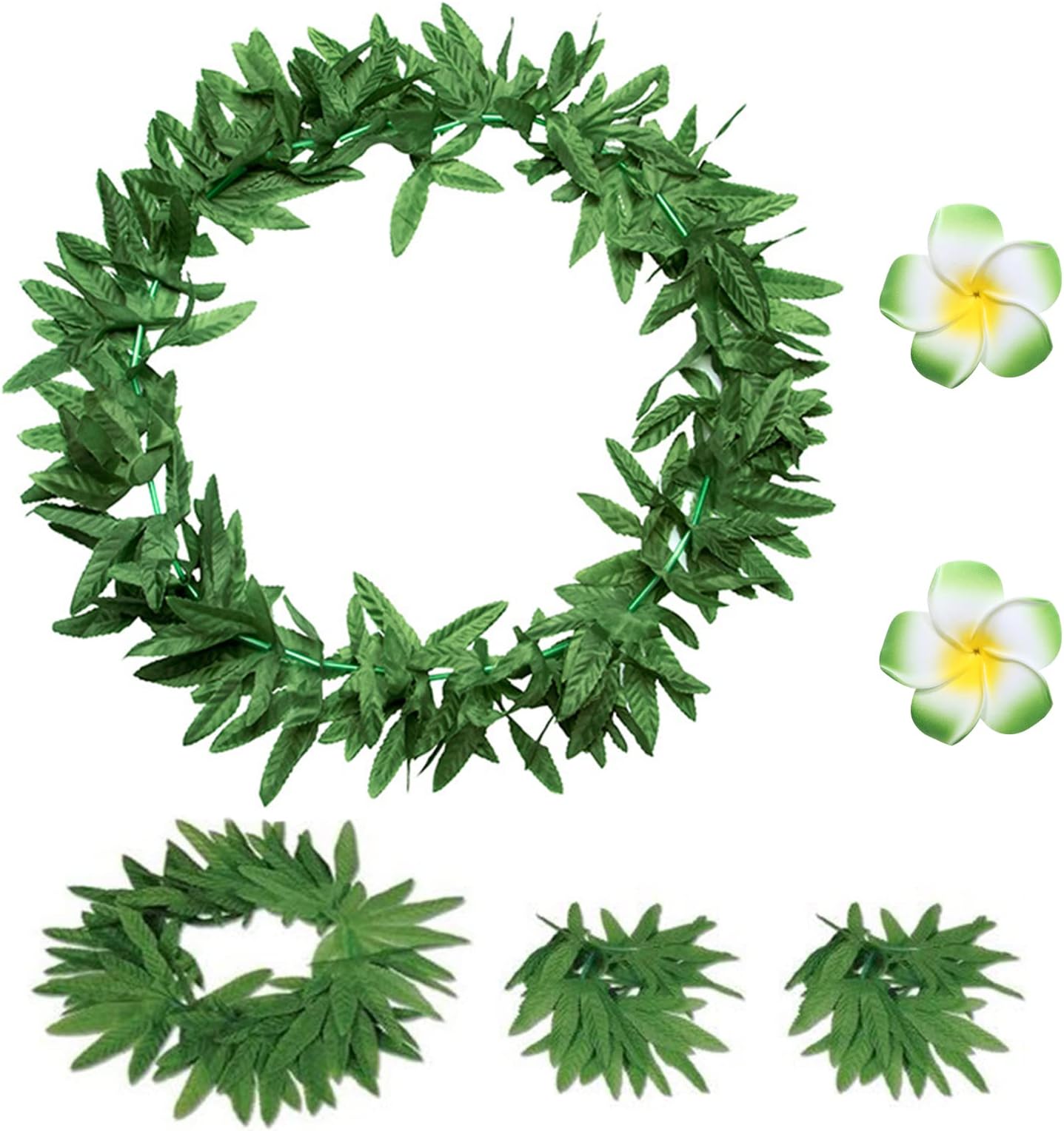 Amazon.com : 6 Pcs Hawaiian Leaf Leis Headband Wristbands Plumeria Hair ...