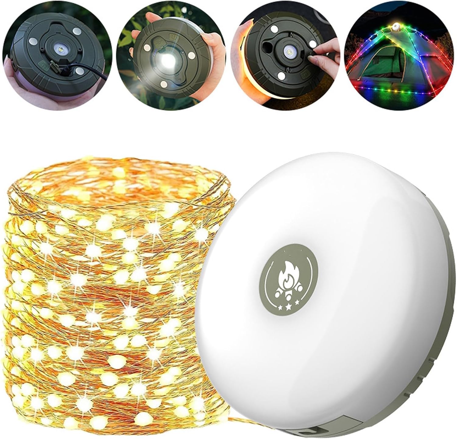 Bewinner Camping String Lights - 32.8FT (10M) USB Rechargeable ...