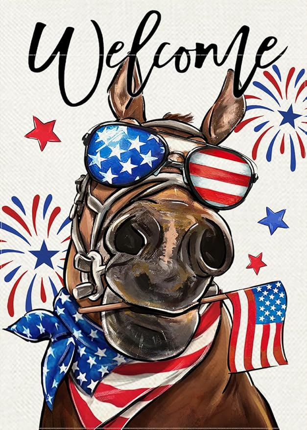 Amazon.com : Covido Welcome 4th of July Donkey Patriotic Decorative ...