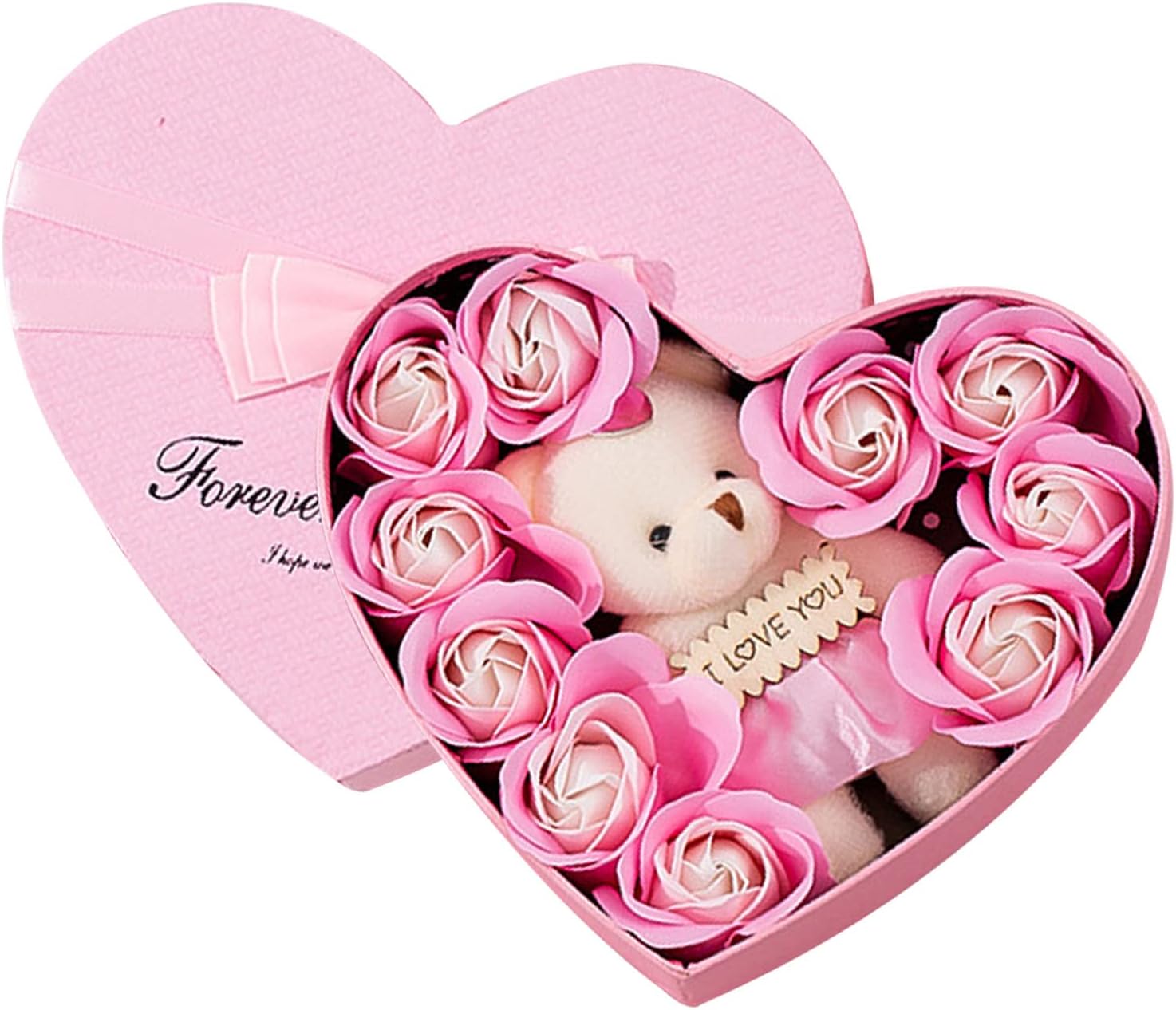 BSNRDX Artificial Rose Box Teddy Bear with Rose Gift Box Soap Flower ...