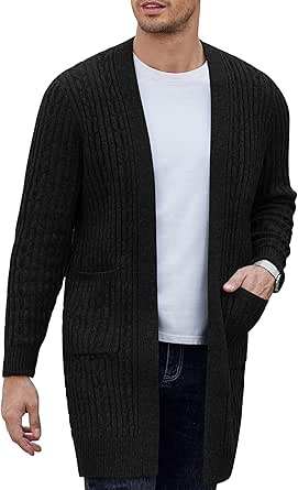 Amazon.com: COOFANDY Mens Slim Fit Cardigan Sweater Open Front Long ...