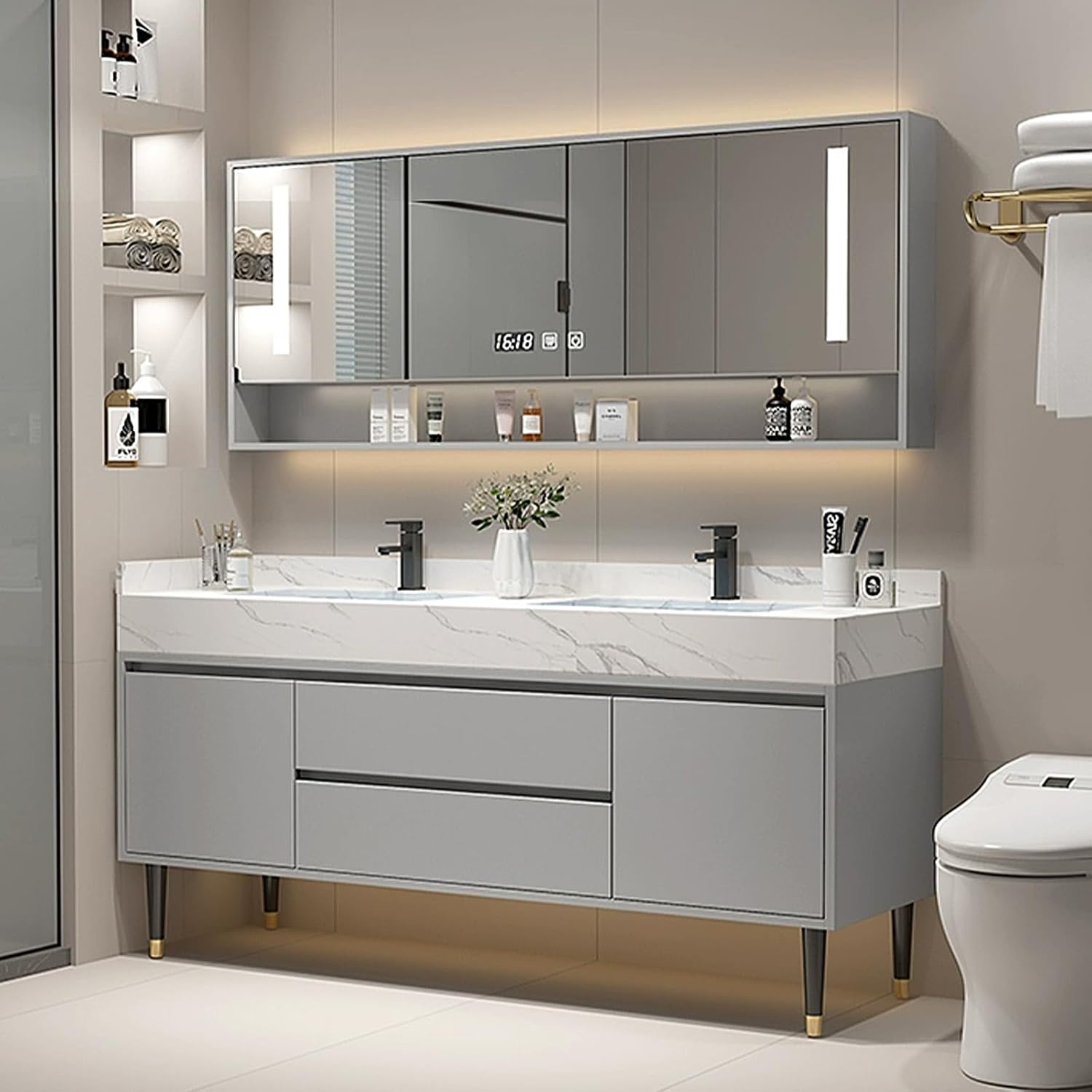Amazon.com: NAIROLET Modern Bathroom Vanity with Sink - LED Smart Defog ...