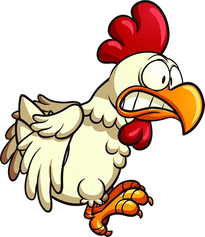 Crazy Silly Running Scared Chicken Cartoon Vinyl Sticker (8" Tall ...
