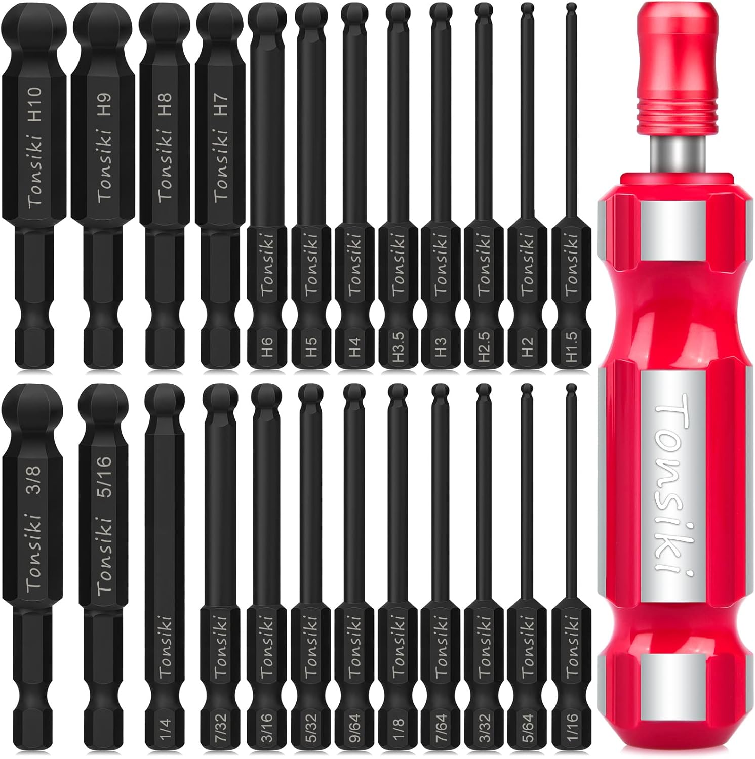 Tonsiki Ball end Hex Bit Set with Quick Change Bit Driver, 24PCS Metric ...