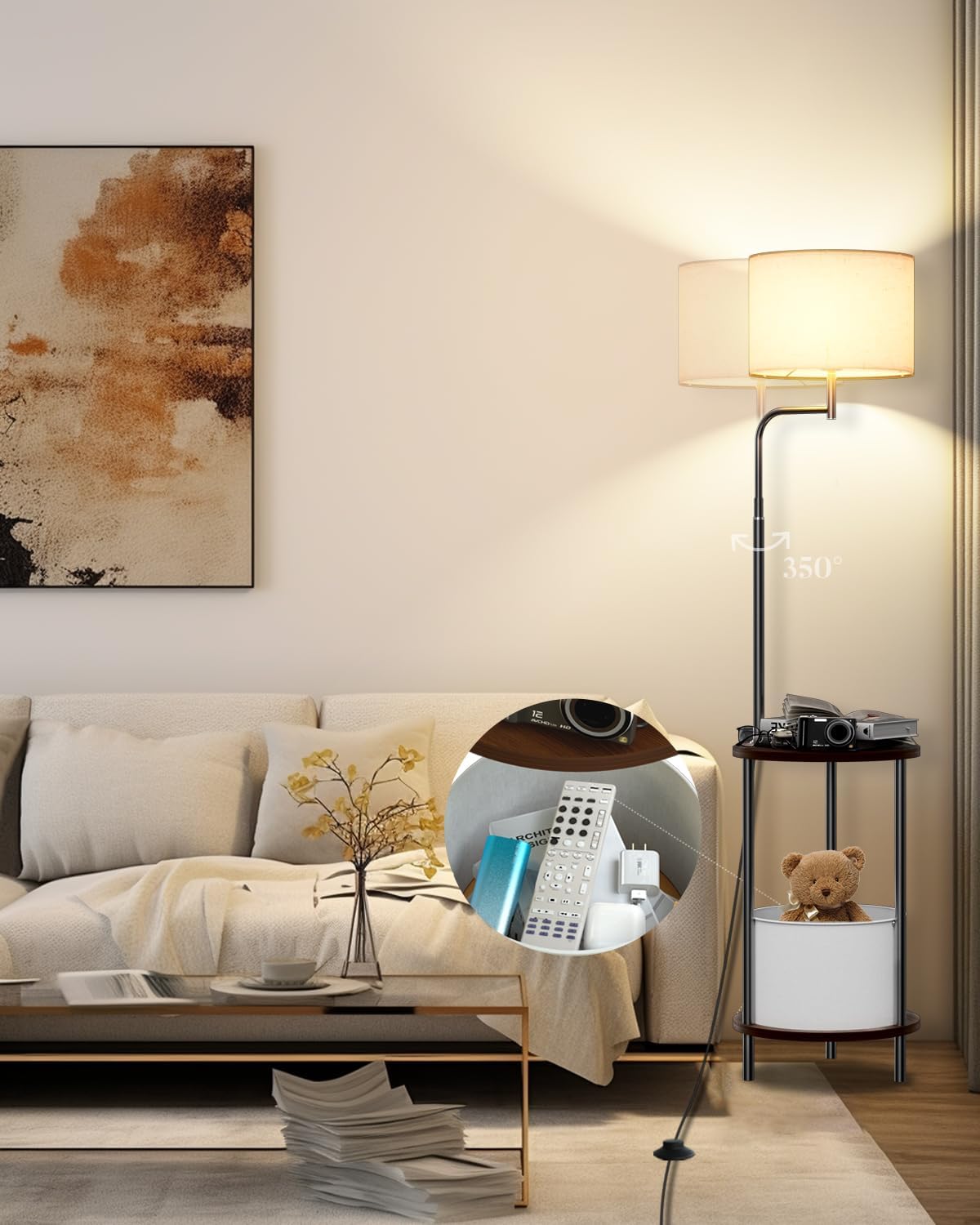 Lightdot 57IN Floor Lamp with Shelves, Mid Century Modern Standing ...